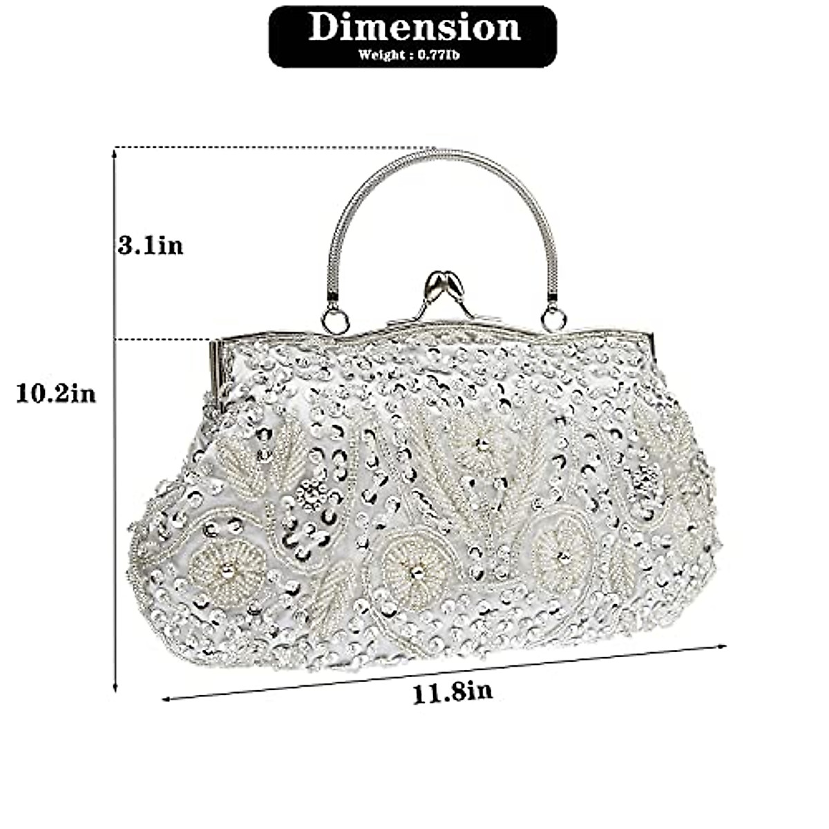 COAIMANEY Womens Vintage Floral Beaded Rhinestone Embroidery Clutch Purse Evening Handbag Shoulder Bag for Wedding Party Prom