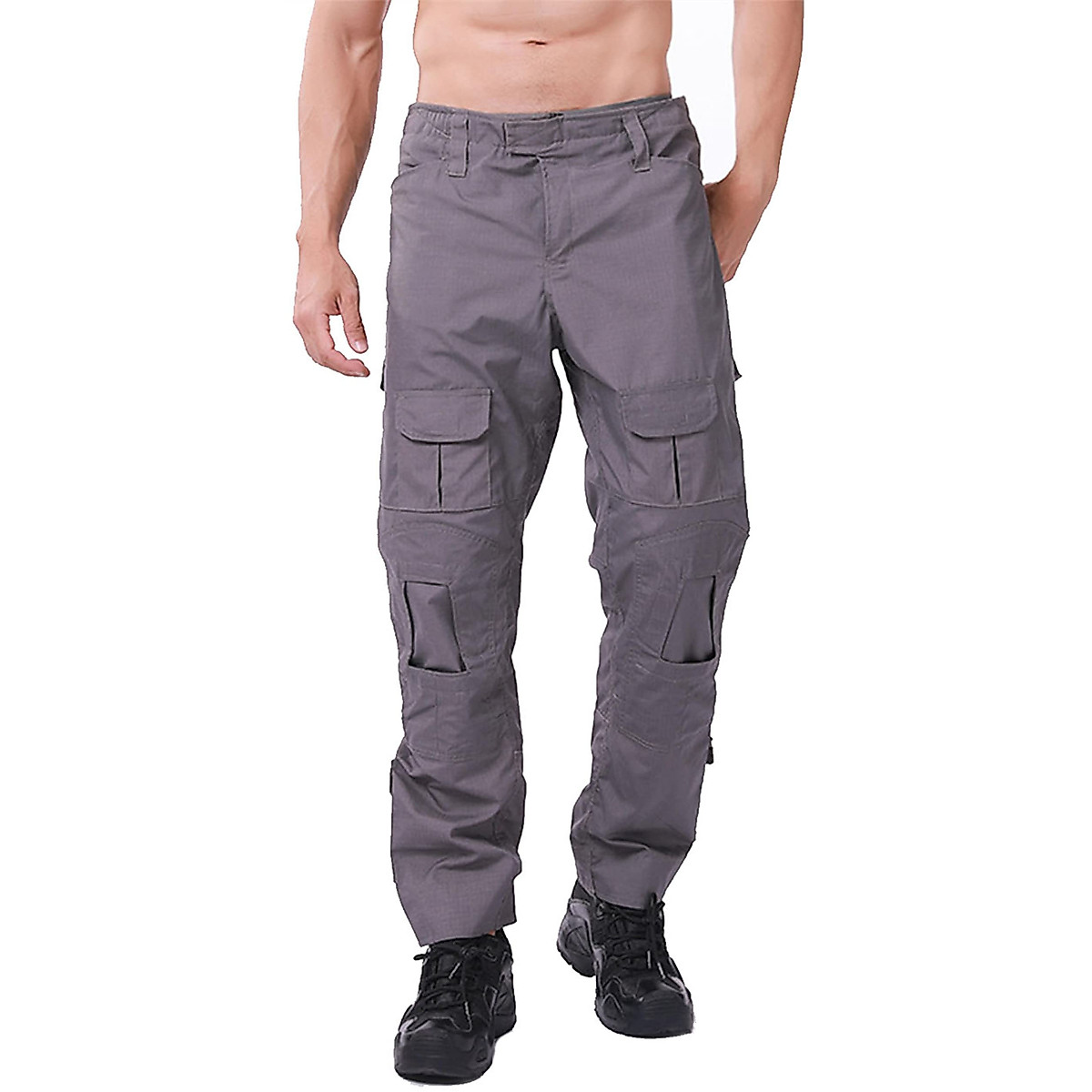 Uugood Men’s Military Trousers Tactical Camouflage Pants Breathable Multi-Pocket Combat Pant Ripstop Cargo Pants for Airsoft Hunting Hiking Paintball (Gray, XL)