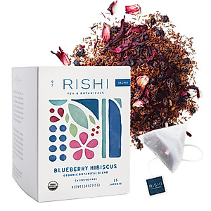 Rishi Tea Blueberry Hibiscus Herbal Tea - USDA Organic, Direct Trade Sachet Tea Bags, Antioxidants, Caffeine Free, Sweet, Tangy - 15 Count (Pack of 1)