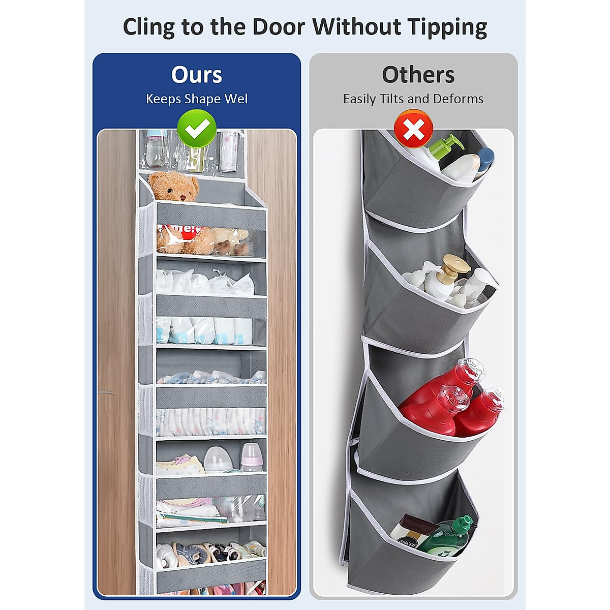 BLOROOM Over the Door Organizer Hanging Storage with 3 clear slip pockets and 5 Large Pockets 10 Side Pockets Closet Door Organizer Heavy Duty Baby Organization for Bathroom,Pantry,Bedroom,Nursery