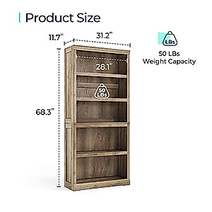 LINSY HOME 5-Shelf Bookcase, Bookshelves Floor Standing Display Storage Shelves 68 in Tall Bookcase Home Decor Furniture for Home Office, Living Room, Bed Room - Light Brown