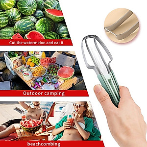 3-in-1 Watermelon Fork Cutter, 2024 New Stainless Steel Watermelon Popsicle Cutter Cutting Tool, Fast Watermelon Fork Fruit Cutting Tool (Green)