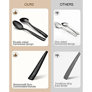 Black Hammered Silverware Set,40-Piece Stainless Steel Heavy Duty Flatware Set for 8,Food-Grade Tableware Cutlery Set, Mirror Utensil Sets for Home Restaurant