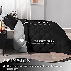 downluxe Queen Comforter Set - Black and Grey Comforter Set Queen, Soft Bedding Sets for All Seasons -3 Pieces - 1 Comforter (88"x92") and 2 Pillow Shams(20"x26")