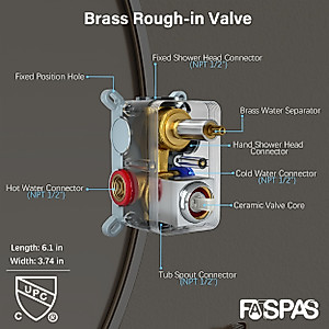 Fatspas Shower System with Tub Spout, Wall Mounted Shower Faucet Set for Bathroom with 12 Inch Rain Shower Head and Handheld Shower Head Set, Matte Black