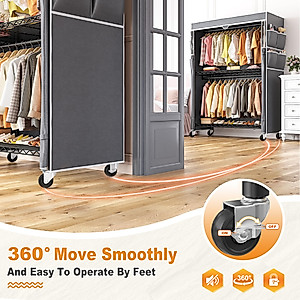 Raybee Heavy Duty Clothes Rack with Cover, 81" H Clothing Racks for Hanging Clothes with Wheels & Adjustable Feets, Portable Clothes Rack Freestanding Closet Garment Rack Max Load 500LBS (Black)