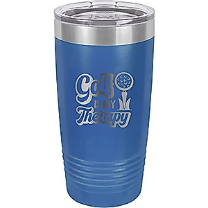 CustomGiftsNow Golf Is My Therapy Laser Engraved Stainless Steel Double-Wall Insulated Vacuum Retirement Golfer Retire Tumbler 20-Ounce Travel 18 Holes Coffee Cup Gift Travelling Fun Golf Cart Mug