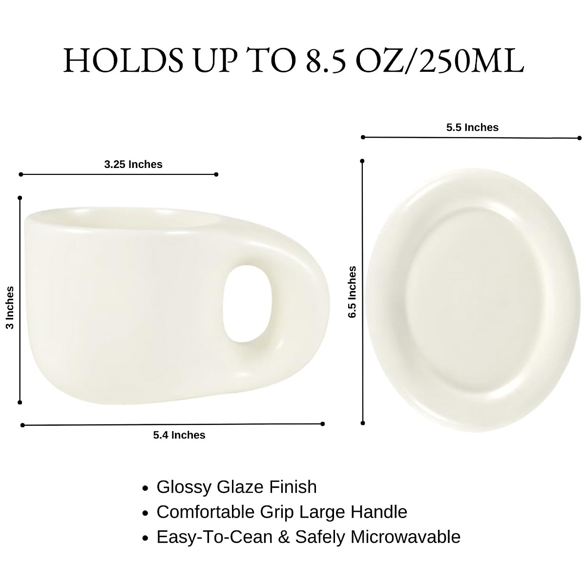 KASI & Co Ceramic Coffee Mug & Saucer Set, Aesthetic Mug with Handle for Office and Home, Microwave Safe for Tea and Espresso Drinks, 8.5 oz for Latte Tea (Yellow)