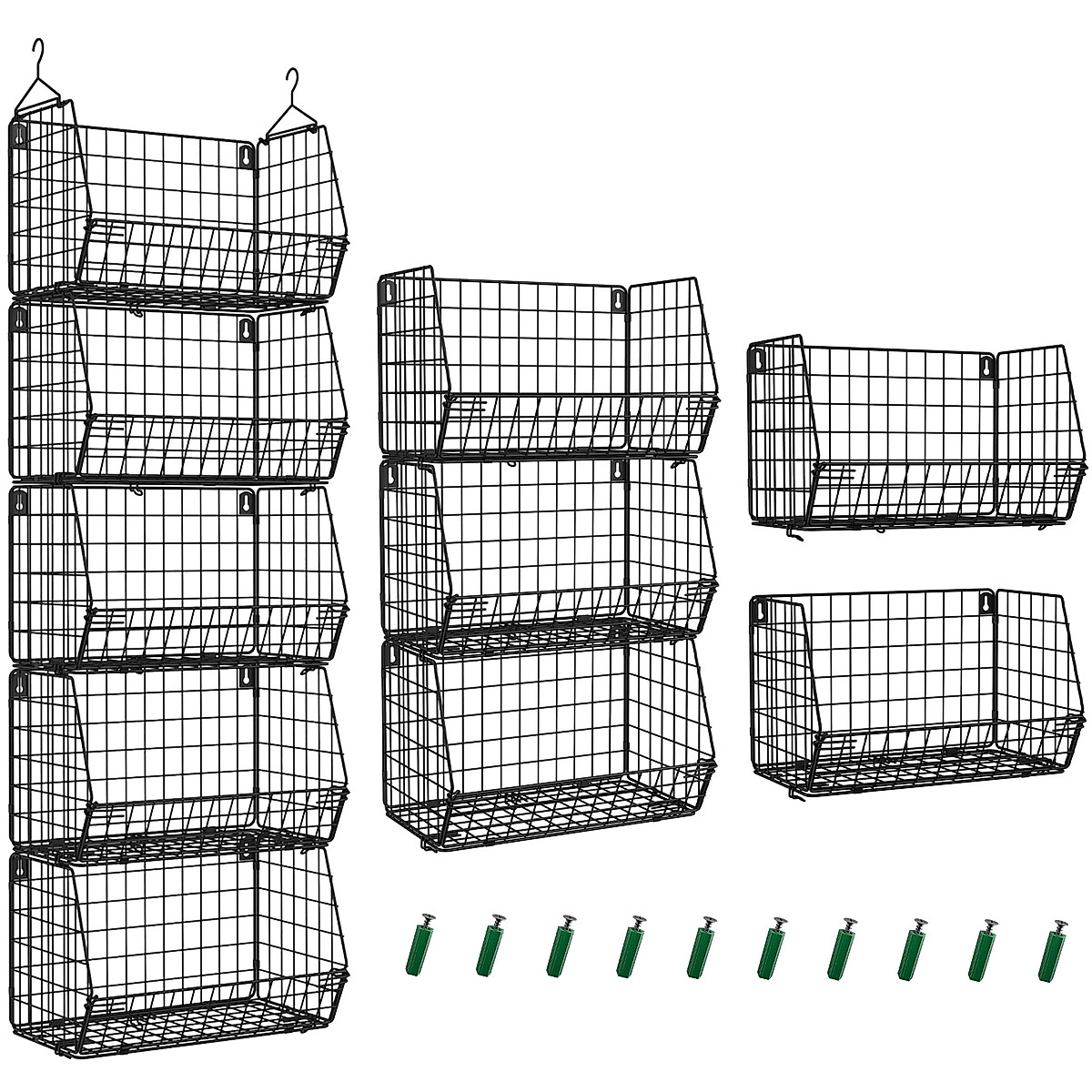 Aquzee Hanging Baskets for Organizing, 5 Tier Wall Basket Storage for Kitchen, Wire Closet Organizer Shelves for Small Space, Multifunctional Wall Mounted Baskets for Laundry Room, Pantry, Fruit