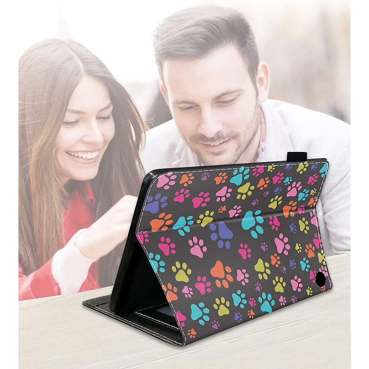 FQTBCEARI Case for All-New Amazon Fire HD 10/Fire HD 10 Plus Tablet (11th Generation, 2021 Release), Slim PU Leather Cover with Card Slot & Pencil Holder, Colorful Dog Paw Print