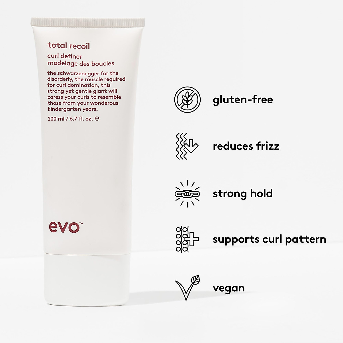 EVO Total Recoil Curl Definer - Strong Hold Defining Moisturizing Cream - Enhances Natural Curl Pattern & Reduces Frizz - Humidity Control l - 200ml / 6.7fl.oz
