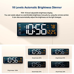 Digital Wall Clock Large Display, 16.2 Inch , LED Digital Clock with Remote Control for Living Room Decor, Automatic Brightness Dimmer with Date Week Temperature (Orange)
