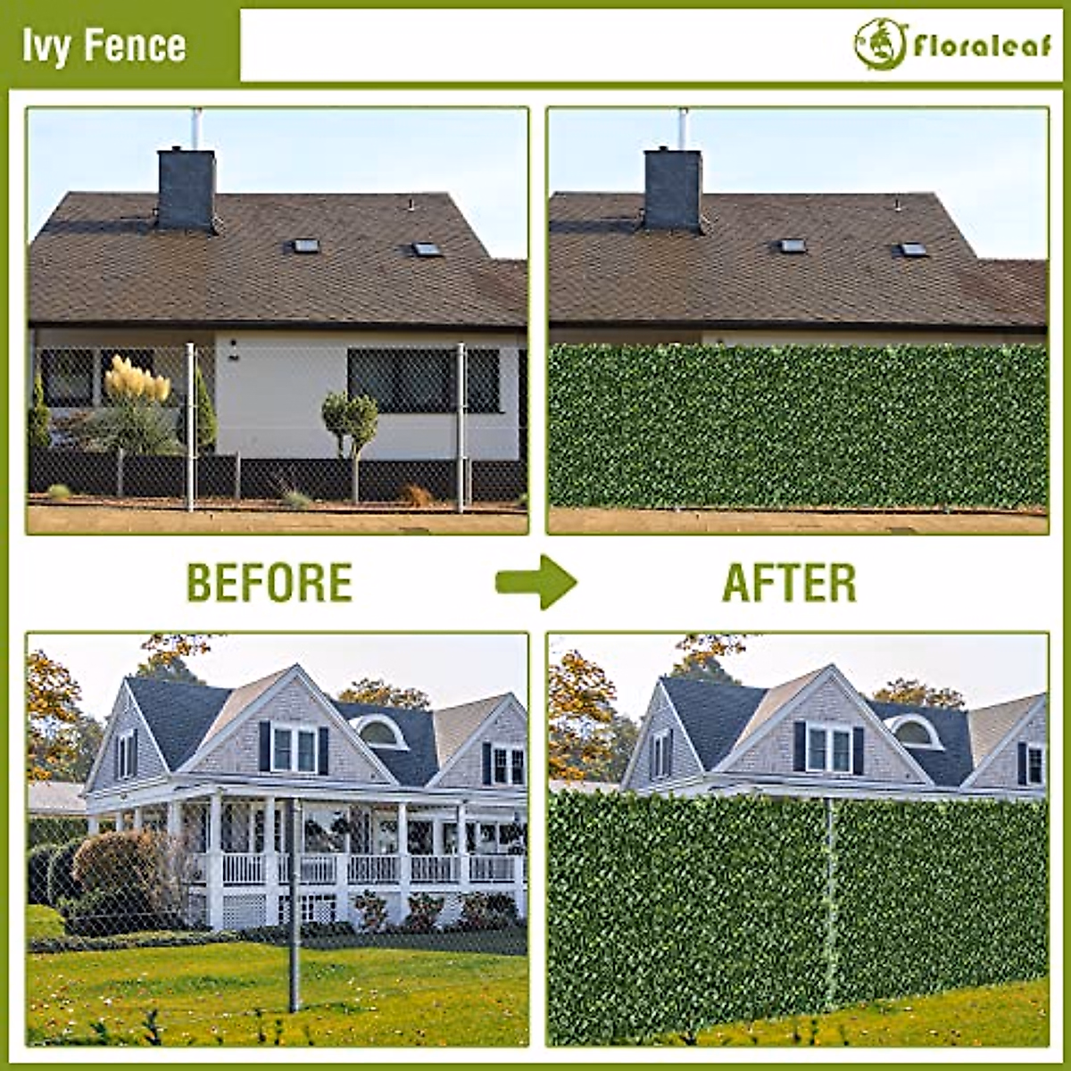 FLORALEAF Artificial Ivy Privacy Fence Screen 3'x8' Artificial Hedge Leaf and Faux Ivy Vine Leaf Fence Wall Decoration for Outdoor Garden, Yard Decore