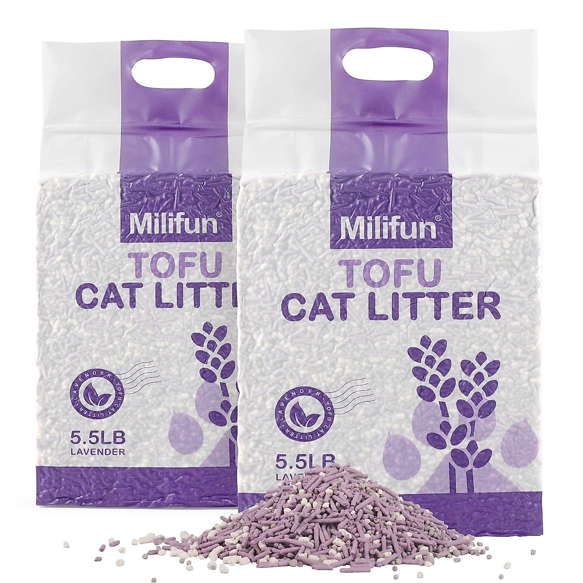 Dust-Free Lavender Cat Tofu Litter - Fast Drying, Ultra Absorbent Clumping Pellets, Less Scattering