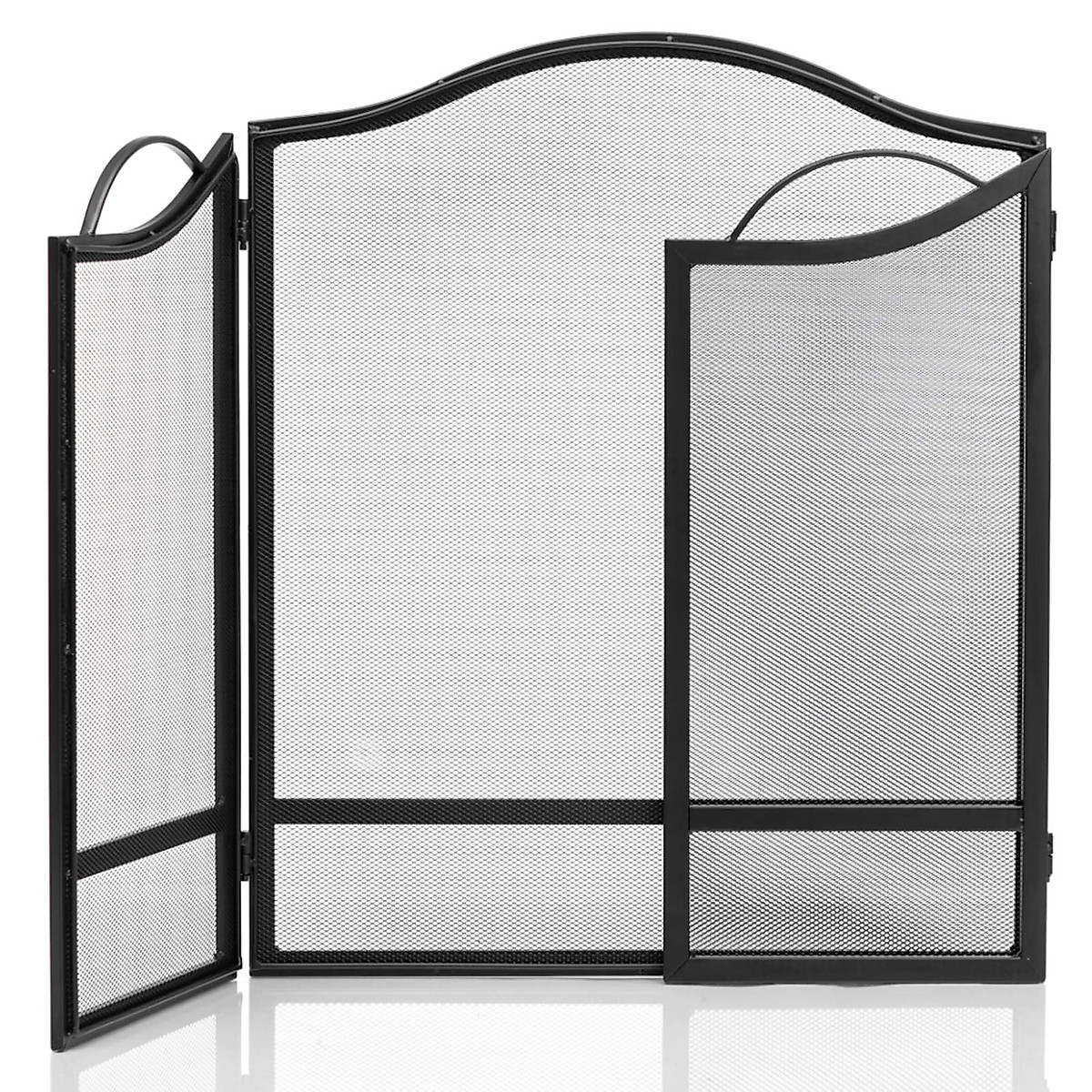 DOEWORKS 3 Panel Fireplace Screen Black Spark Guard Cover
