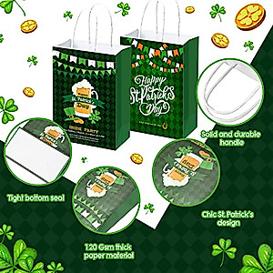 Crtiin 150 Pieces St Patrick's Day Paper Gift Bags with Handle Lucky Shamrock Treat Bags Green Treats Bags Goodie Candy Bags Wrapping Bags for St. Patrick's Irish Party Favors Supplies