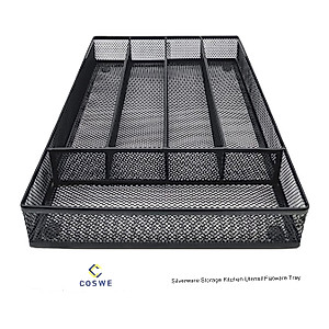 COSWE Silverware Tray for Drawer, Silverware Organizer, Metal Drawer Organizer Kitchen Utensils with Foam Feet Multi Compartments Cutlery Organizer in Drawer
