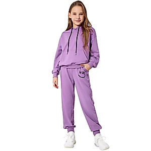 blibean Teen Boy Fall Clothes Sets Jogging Jogger Outfit Little Girl Hoodies Two Piece Sweat Pants Comfy 2pc CLothes Age 12T-13T (Size 12-13 Year) Purple