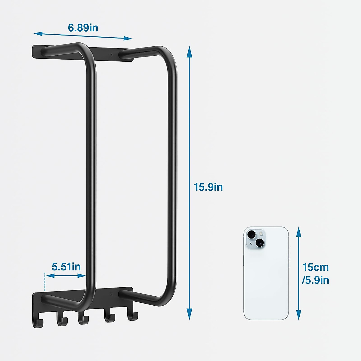 Towel Rack Bathroom Wall Holder: Black Shower Organizer Wall Mounted for Rolled Towel Storage 15.9 in