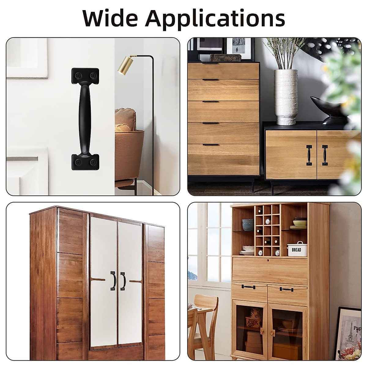 HOME MASTER HARDWARE 20 Pack 6-1/2 inch Gate Pull Door Handles Metal Gate Pulls Kitchen Furniture Cabinet Wardrobe Closet Drawer Handle Black with Screws