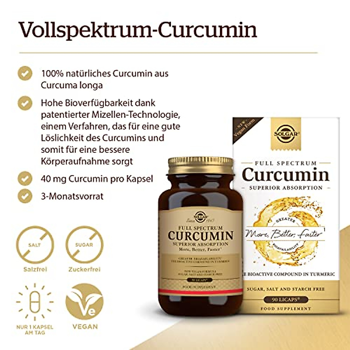 Solgar Full Spectrum Curcumin - 90 LiCaps - Superior Absorption - Brain, Joint & Immune Health - Non-GMO, Vegan, Gluten Free, Dairy Free - 90 Servings