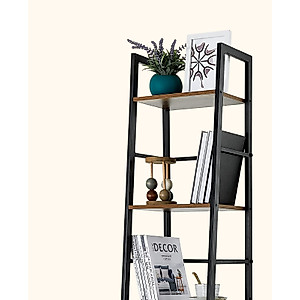 Pshelfy Bookshelf, 5-Tier Narrow Ladder Shelf Bookcase with Metal Frame, Freestanding Corner Rack Shelves for Small Spaces Display Storage Organizer Tall Skinny Shelf for Living Room Kitchen