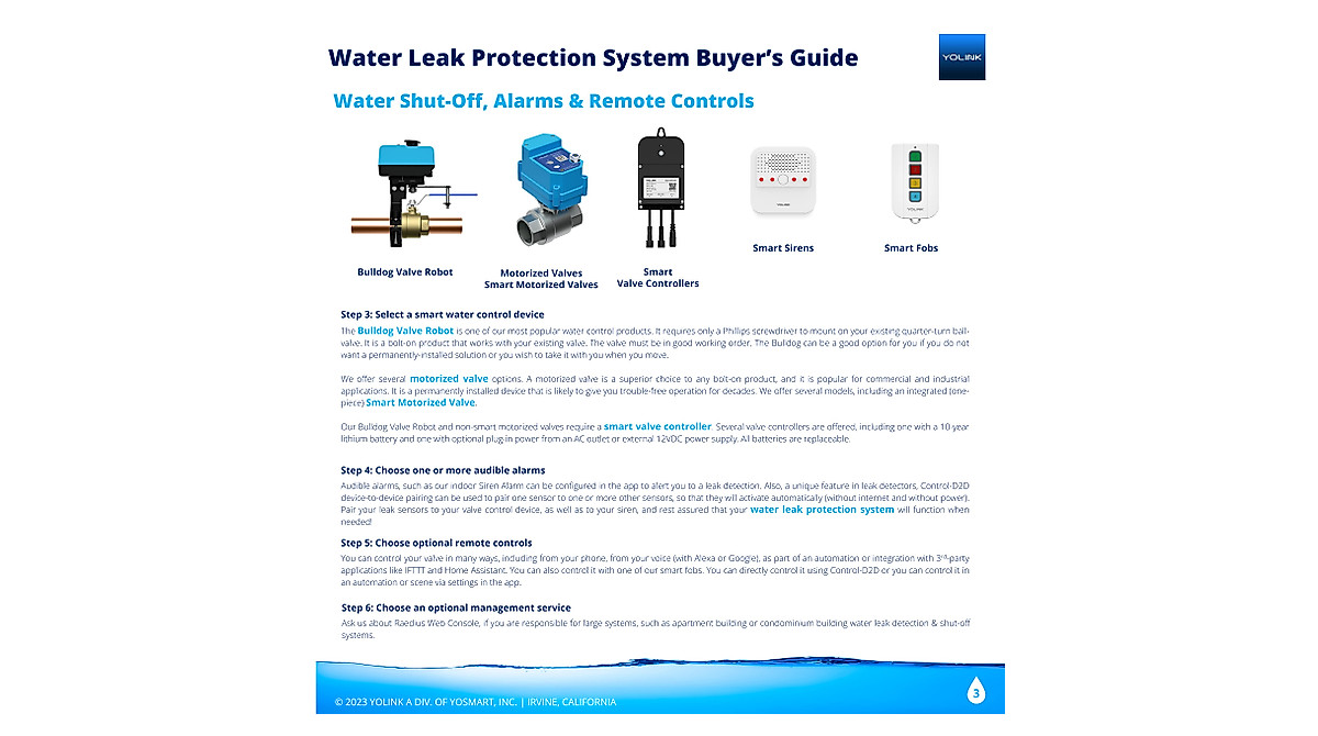 YoLink Smart Water Leak Sensor 3 Pack - Long Range, App Alerts & Alexa