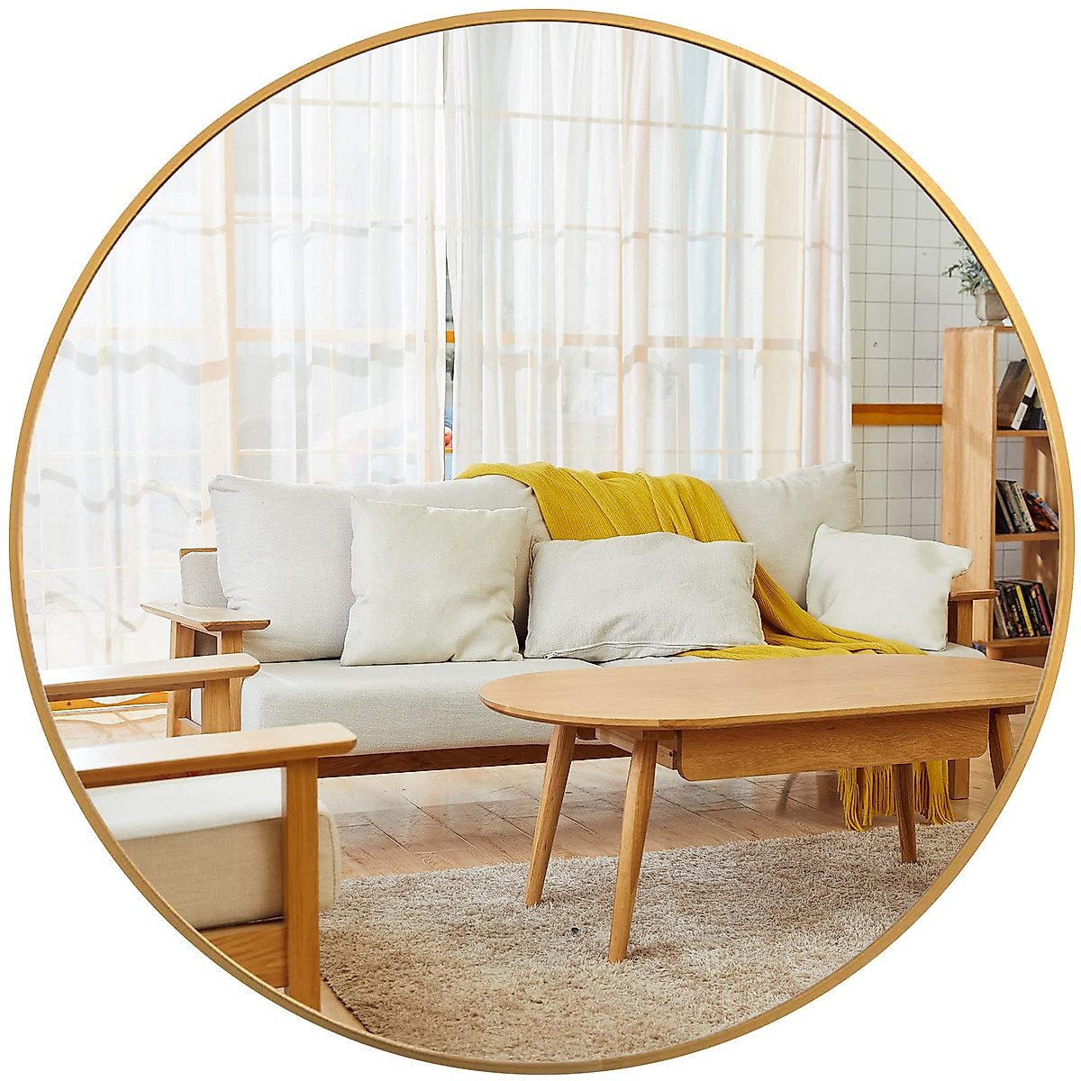 Yesmirrorcom Round Mirror 36 inch， Large Round Mirror Gold Frame,Circle Mirror 36 inch, Circular Wall Mirrors for Bathroom, Entry, Dining Room, & Living Room