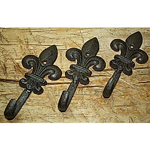 MIABE - 6 Cast Iron Antique Supplies for Style Rustic Fleur De Lis Coat Hooks Hat Hook Rack Towel 6 for Home Decor