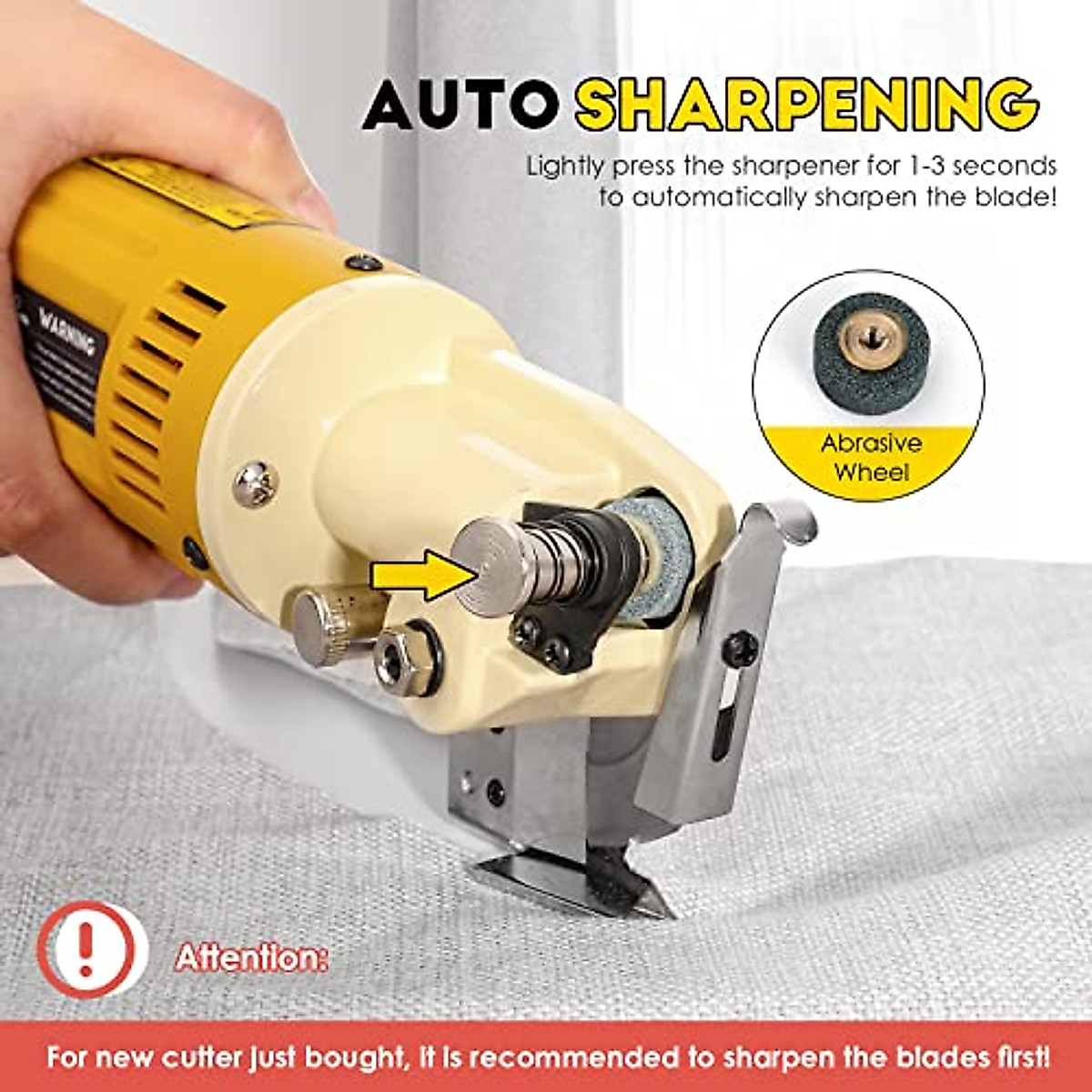 CGOLDENWALL Electric Rotary Fabric Cutter, Multi-layer Electric Fabric Scissors with 1"Cutting Thickness, for Cloth Fabric Leather and Carpet, Comes with Replacement Blades, Sharpening Stones, 110V