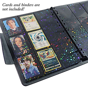 30PCS Holographic Trading Card Sleeve Pages Gemstone Foil Card Sleeves TCG&Photo 9 Pockets Fit 3 Ring Binder Pages (Side Loading Black Pages)