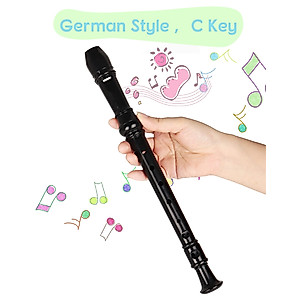 Mr.Power Soprano Recorder for Beginners School Students German Style C Key 8 Holes 3 Piece Instrument with Cleaning Rod, Thumb Rest, Fingering Chart, Packing Bag (Black)
