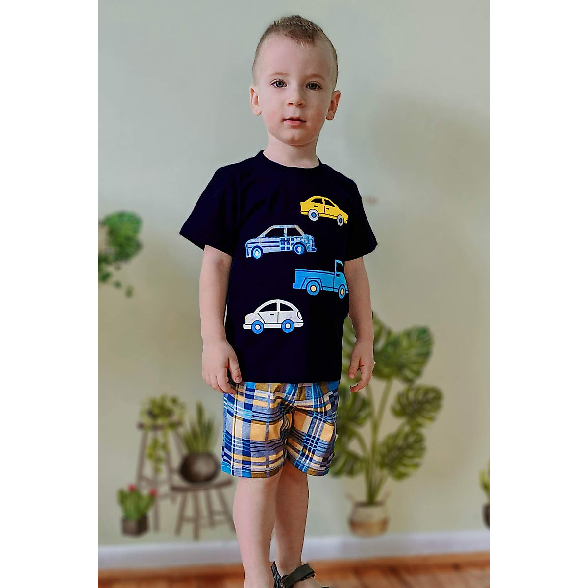 Funnymore Toddler Boy Summer Clothes,Navy Truck Short Sleeve T-Shirt and Short Outfit Set 3t