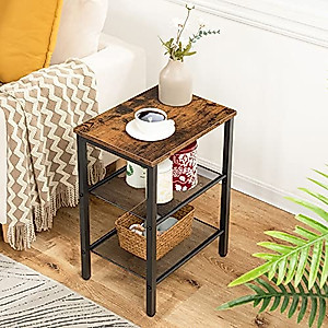 HOOBRO End Table, Nightstand with 2-Tier Mesh Shelves, Side Table for Living Room, Bedroom, Industrial, Stable Steel Frame, Easy Assembly, Rustic Brown BF21BZ01