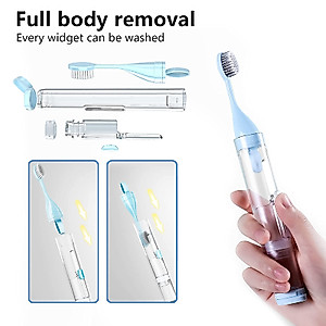 2Pcs Toothbrushes Kit Fold Travel Size Built-in Travel Toothpaste Container, Including 2 Cleaner Head Soft Bristles for Travel, Camping, School, Business Trip (Blue, White)