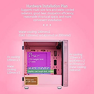 HDYD Pink ATX Case, Mid-Tower PC Gaming Case M-ATX/ITX - Front I/O USB 3.0 Port - Acrylic Side Panels - Support Water Cooling - Support 200mm Fan