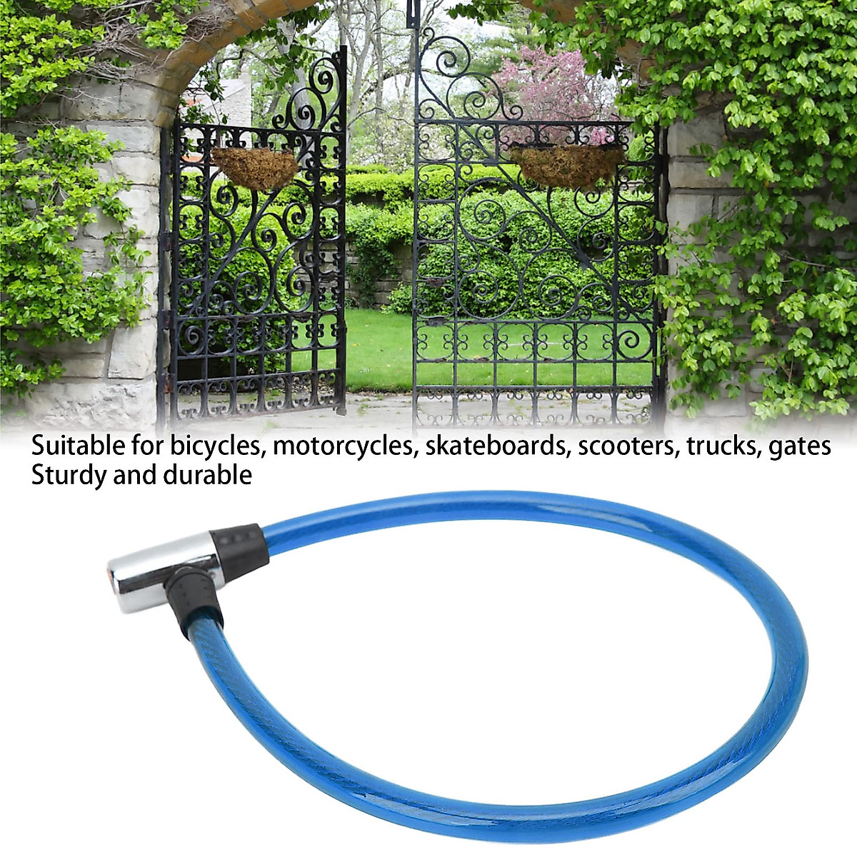 BuyWeek Bike Lock Cable, Steel Wire Bicycle Cable Lock Portable Motorcycle Lock for Bike Motorcycle Gate(Blue)