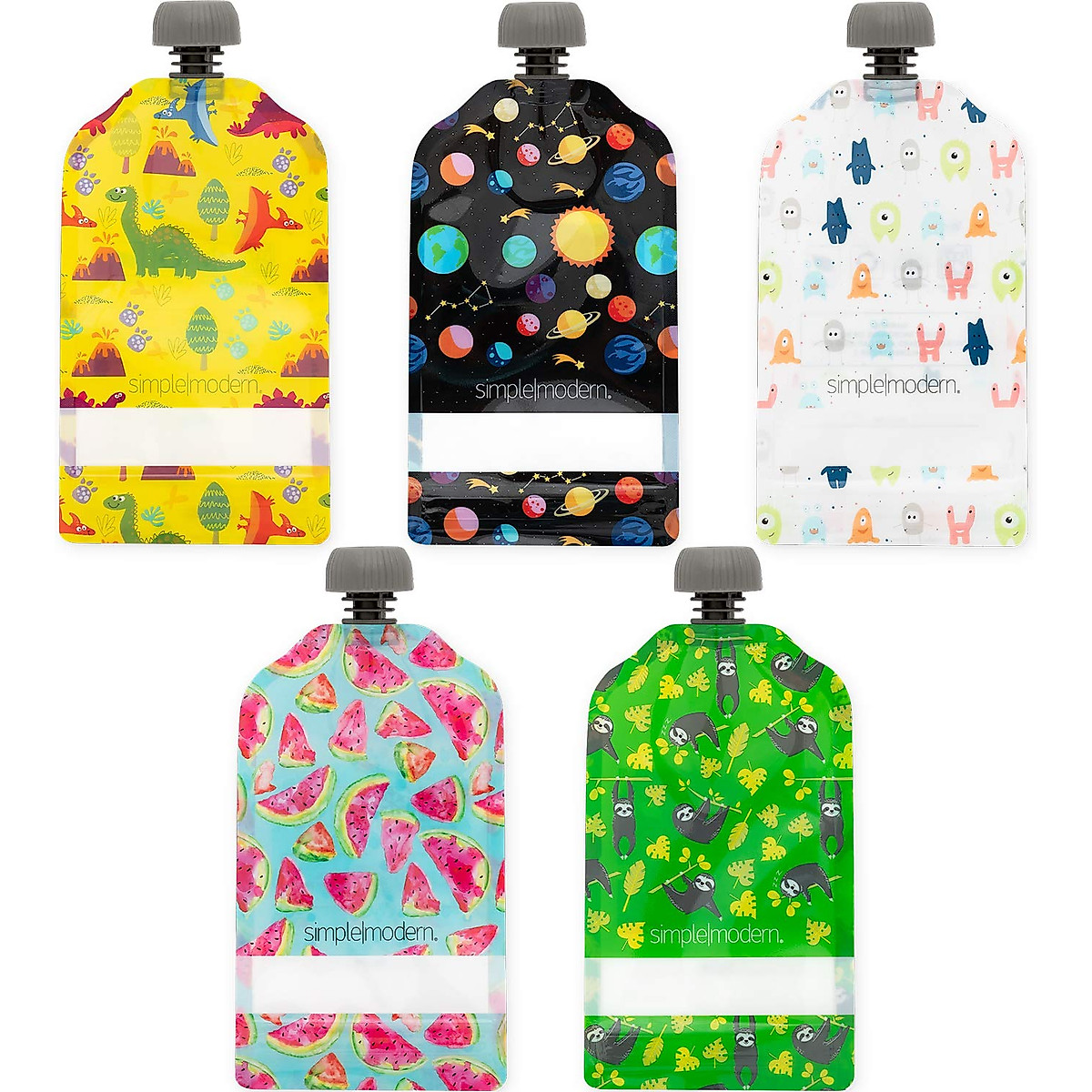 Simple Modern Reusable Baby Food Pouches, 10 pack | 5oz | Assorted & Disney Reusable Baby Food Pouches for Toddlers, 10 pack | 5oz | Disney Princesses