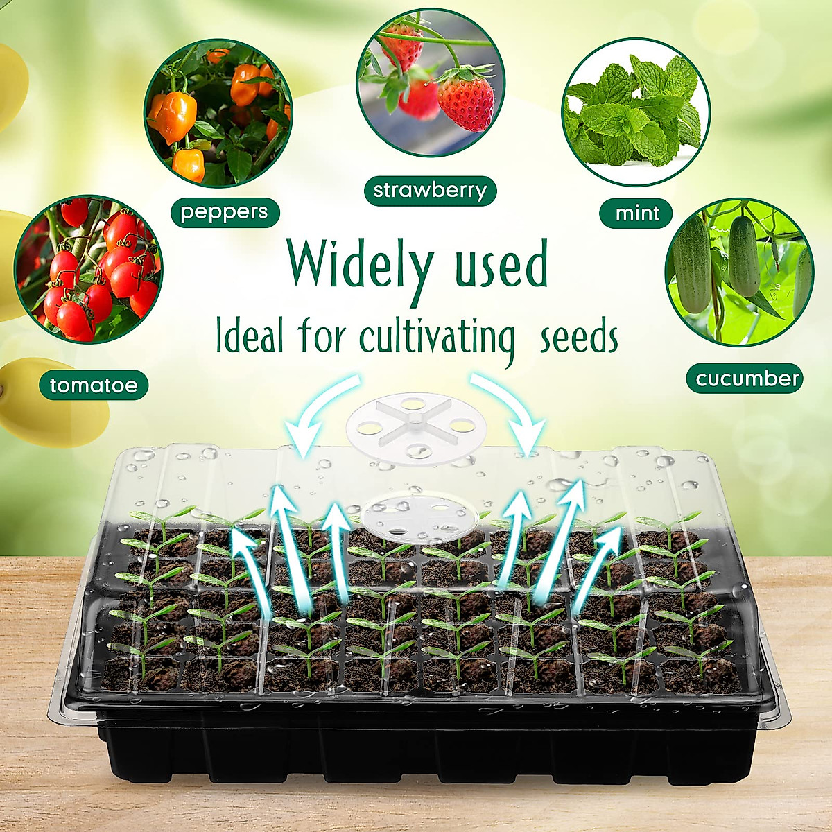 10 Pcs Seed Starter Tray 40 Cells Seed Starter Kit with Humidity Dome and Base Propagation Tray Plant Germination Greenhouse Mini Propagator Station for Seeds Growing, Total 400 Cells(Black,10 Pcs)