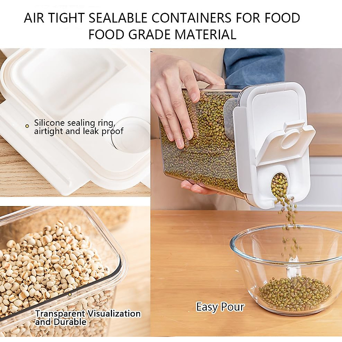 Besmall Food Storage Container with Flip Top Lid for Pouring Airtight Cereal Containers Storage Small Jar with Measuring Cup for Dry Food, Snacks, Dry Fruits,Candy,Cracker,Tea, 2 Pack-1.1L