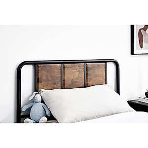 VECELO Twin Size Bed Frames Metal Platform with Wood Headboard, Heavy Duty Steel Slats Support/Easy Assemble,Dark Brown