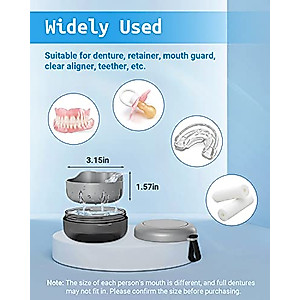 Denture Bath Case, Denture Cup, Leak Proof Portable Retainer Case, Denture Cleaning Kit with Cleaner Brush, Denture Box with Strainer & Mirror, Denture Case for Aligner Retainer Mouth Guard