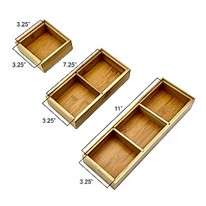 Bam & Boo - 6-Pieces Stackable Natural Bamboo Desk Drawer Organizer Trays & Storage Bins (Multi Size) - for Office, Kitchen, Dresser