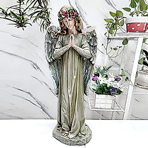CHRUI Angel Outdoor Garden Decor Statues, 20 inch Solar Outdoor Patio Angel Art Garden Cemetery Decorations Statue for Patio, Lawn, Yard Decoration , Housewarming Garden Unique Gift (Praying Angel)
