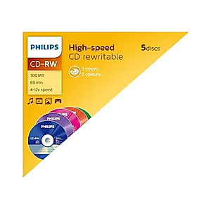 Philips CD-RW 80MIN Blank Disc x 5 Jewel Case 700MB 4-12 X Speed