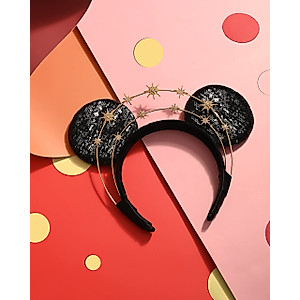 Zivyes Mickey Mouse Ears Star Halo Crown Headband Bopper Princess Decorations Cosplay Gold Headpiece Halloween Ears