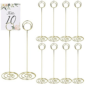 KIMOBER 10PCS 8.75" Tall Table Number Holders, Round Place Card Holder,Tabletop Memo Note Stand Picture Photo Picks Card Clips for Wedding Birthday Party(Gold)