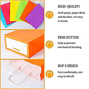Jutoe 24pcs Kraft Paper Gift Bags,Recyclable Paper Shopping Bags with Handles,Rainbow Colors Retail Bags,Birthday Party Bags,Souvenir Gift Bags