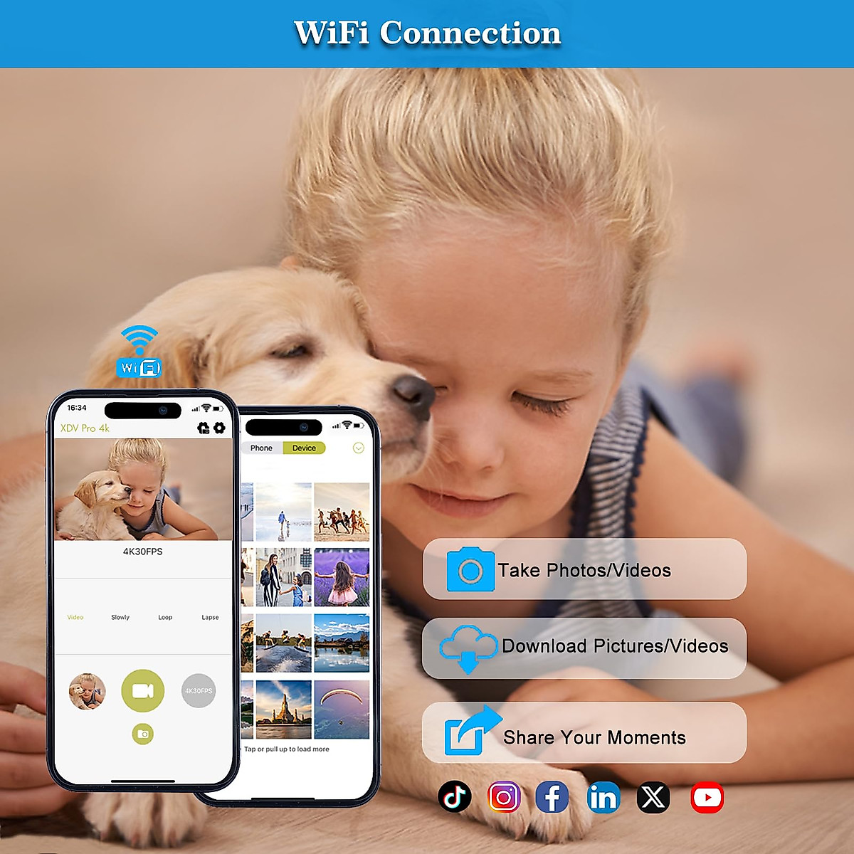 ISHARE Digital Camera for Photography, 4K 48MP Vlogging Camera for YouTube with WiFi, 3-inch 180-degree Flip Screen, 16X Digital Zoom, 52mm Wide Angle & Macro Lens, 32GB TF Card and 2 Batteries