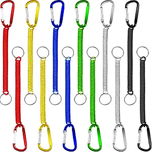 12 Pieces Fishing Lanyard Spring Coil Keychain Cord Retractable Coiled Tether Multicolor Safety Lanyard Ropes with Stainless Steel Clips for Fishing Boating